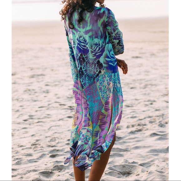 Swim | Multicolor Psychedelic Kimono Duster Beach Coverup | Poshmark
